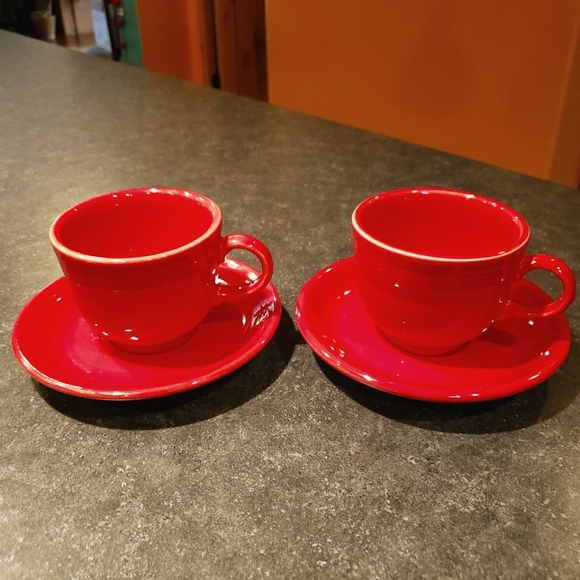 Fiesta | Dining | Two Scarlet Fiesta Cups And Saucers | Poshmark